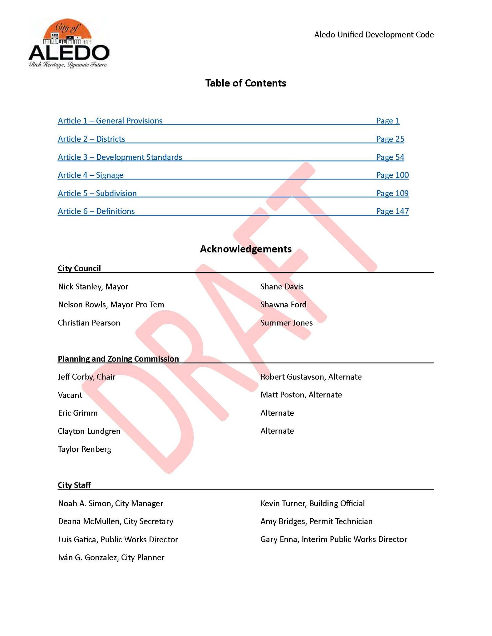 Revamped Development Code for City of Aledo – Place Strategies, Inc.